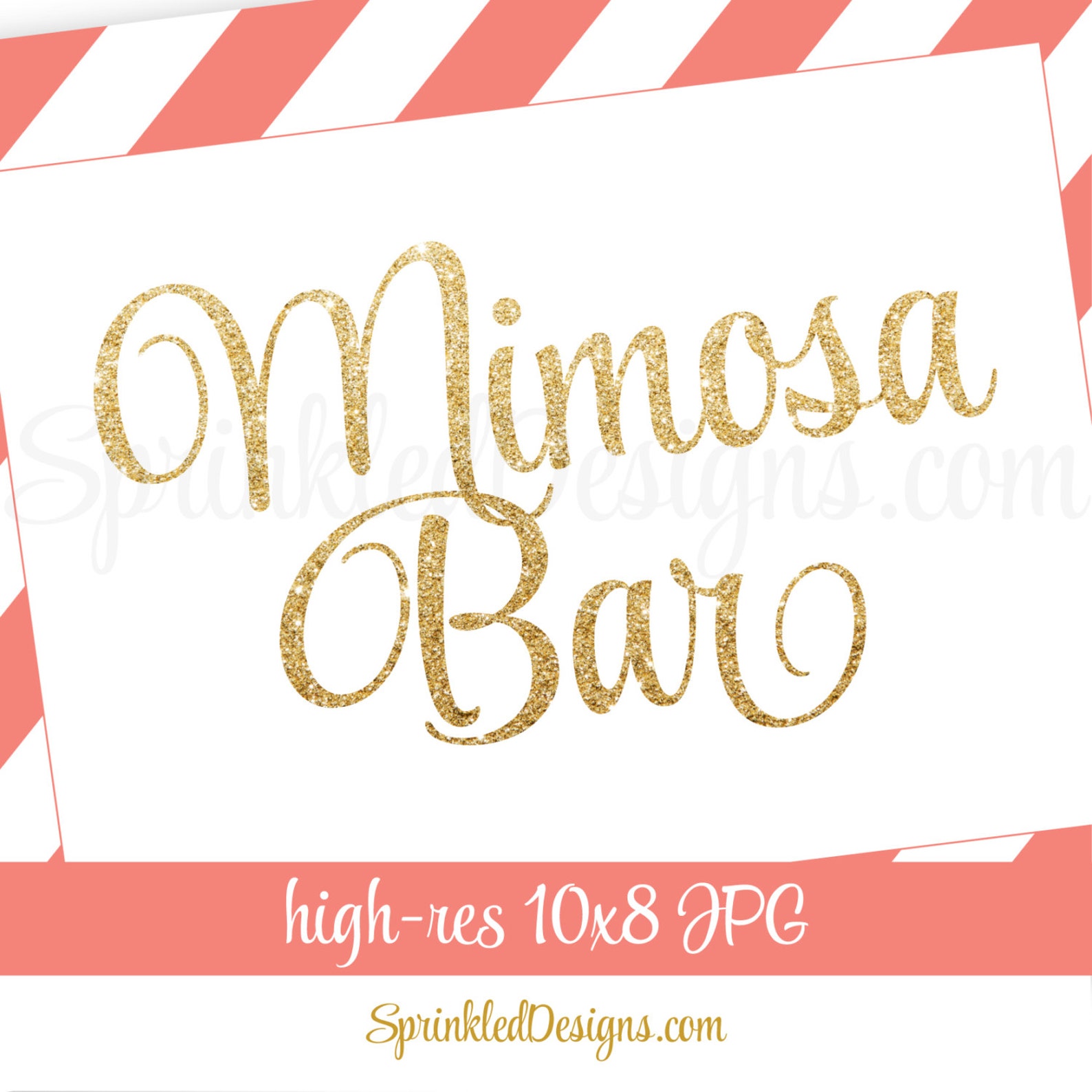 Mimosa Bar Party Sign Coral Gold Glitter Baby or Bridal | Etsy