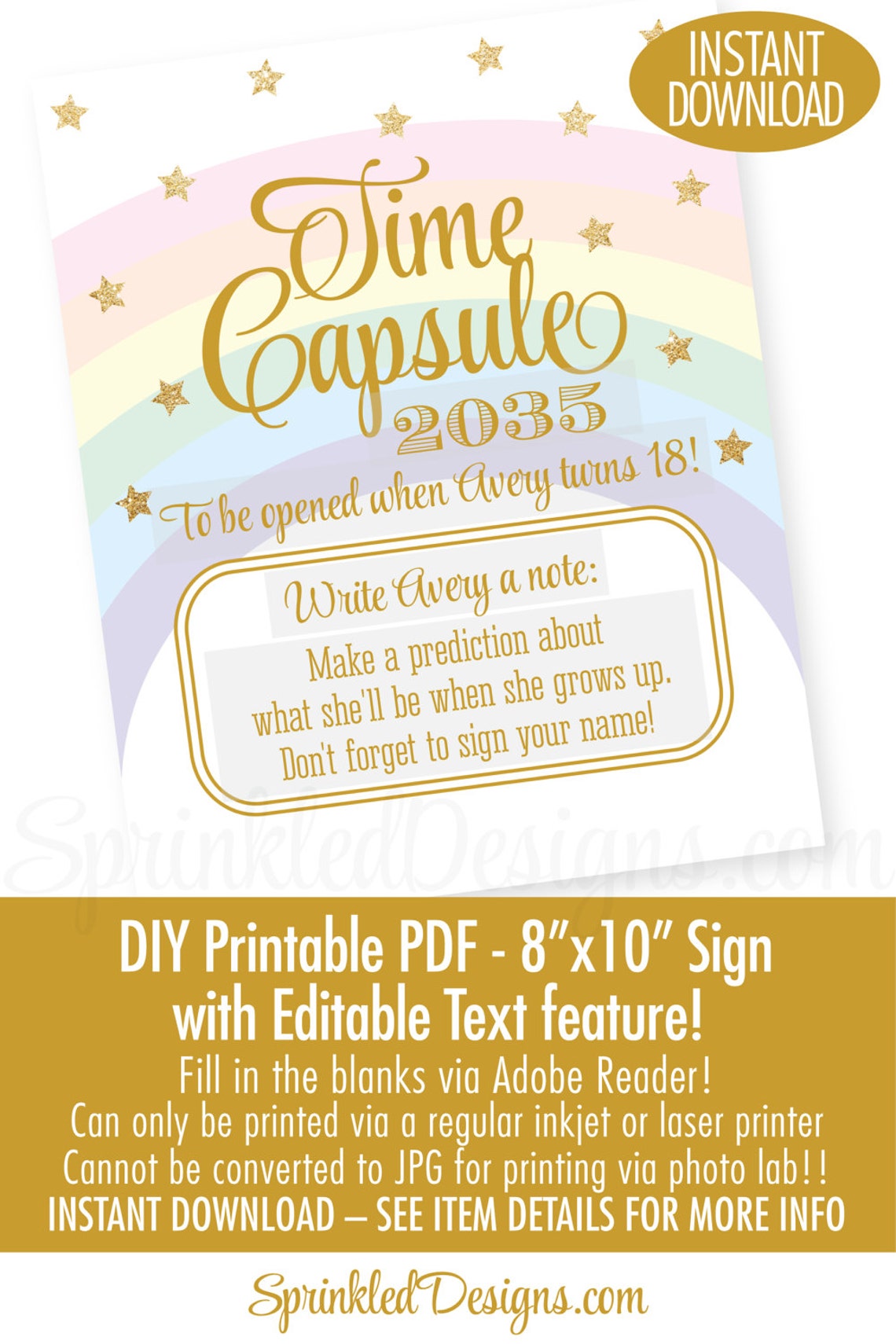 Time Capsule Sign & Cards Printable Rainbow Unicorn First | Etsy