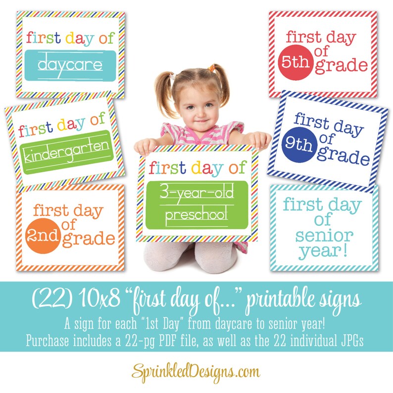 Printable First Day of School Signs Pre-k Through High School | Etsy