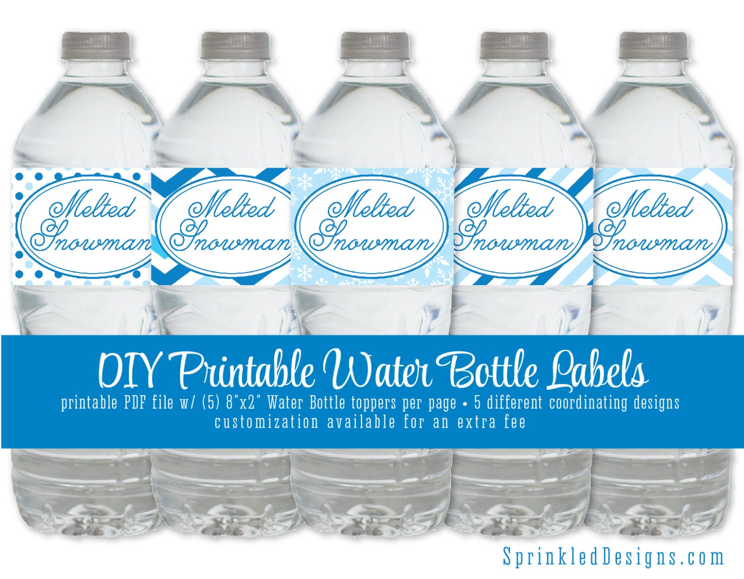 Melted Snowman Printable Water Bottle Labels Drink Wrap | Etsy