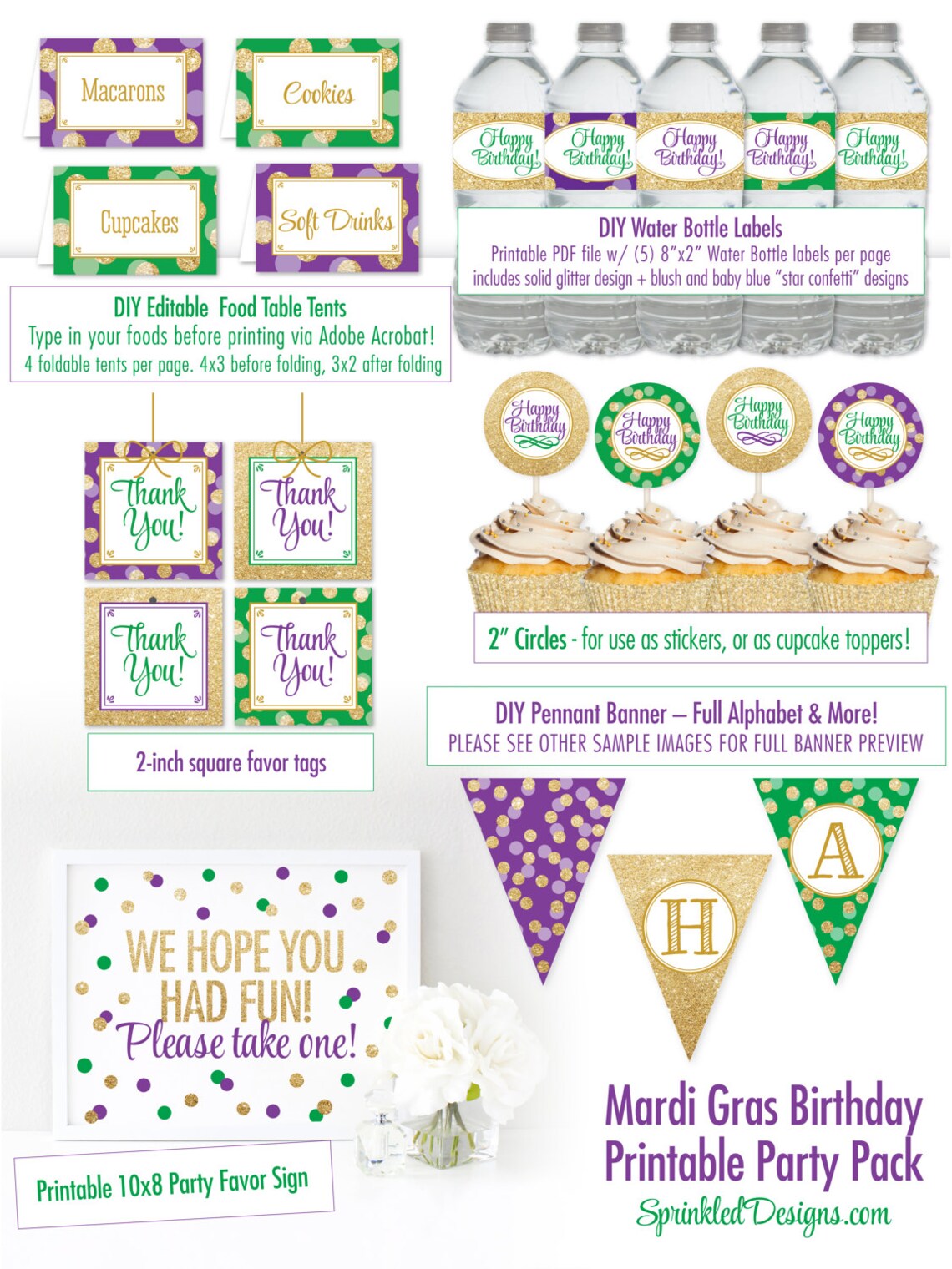 Mardi Gras Party Decorations Printable Food Tents Editable | Etsy