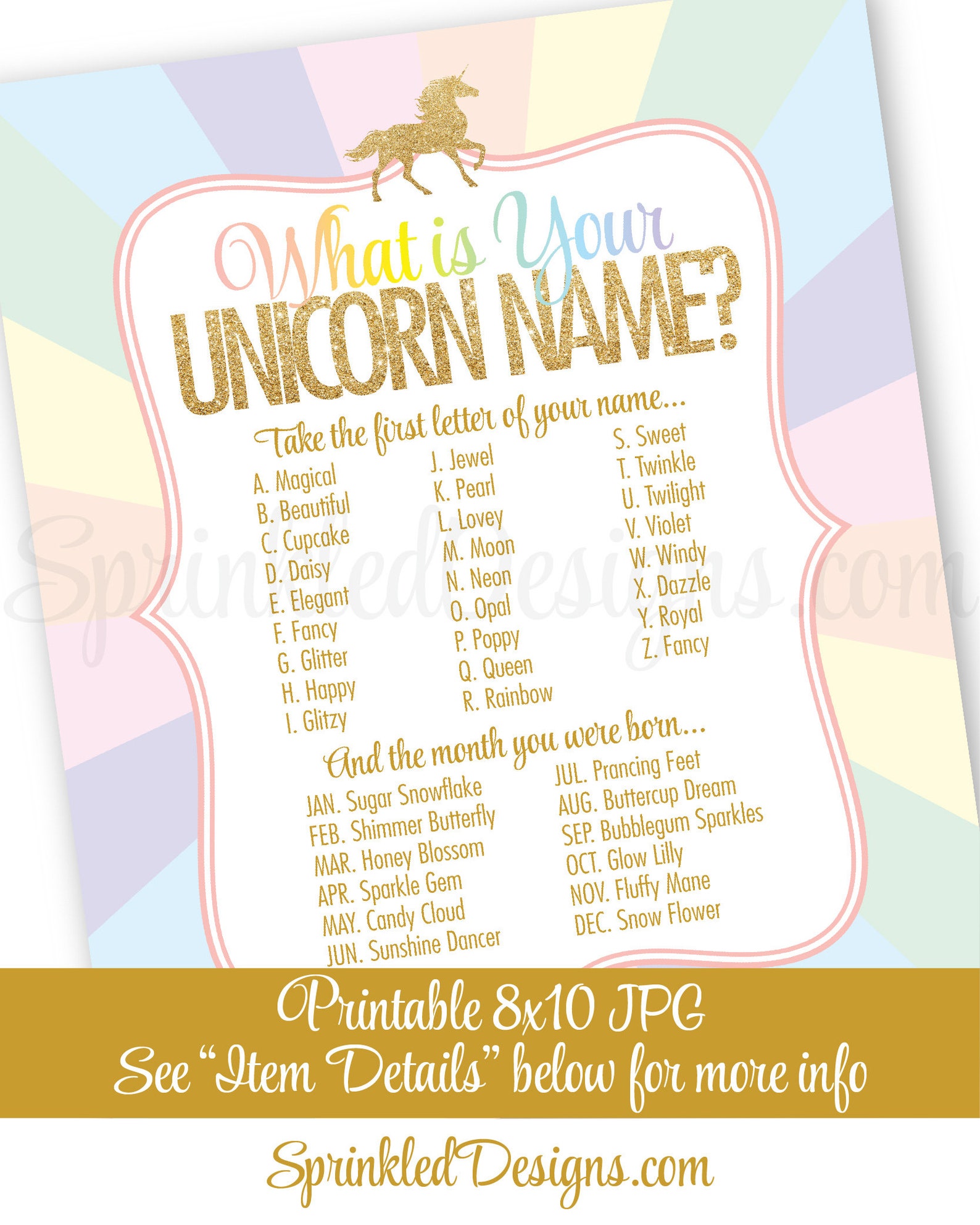 Unicorn Name Party Sign Name Tags Unicorn Name Party Game - Etsy