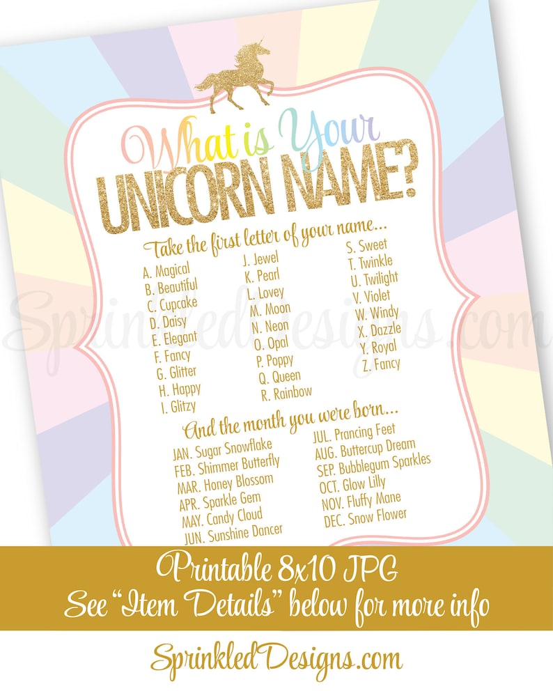 Unicorn Name Party Sign Name Tags Unicorn Name Party Game - Etsy