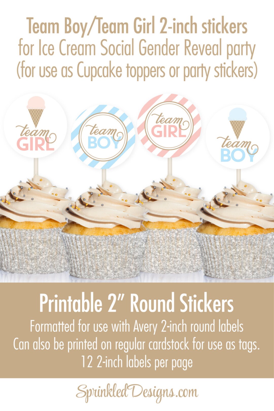 Printable Ice Cream Gender Reveal Stickers Team Boy Team - Etsy
