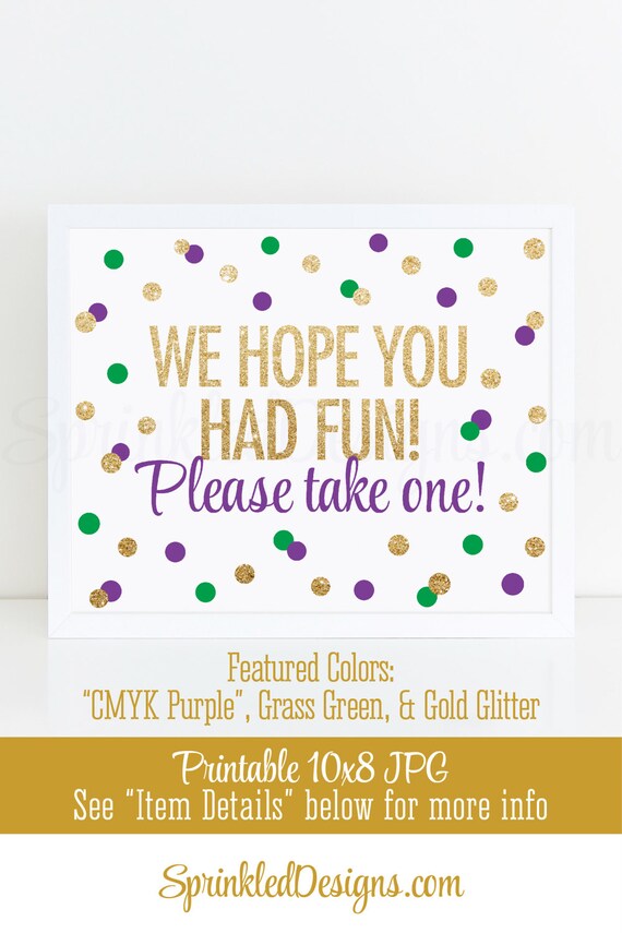 Party Favor Sign - Printable Mardi Gras Birthday Party Decorations - We ...