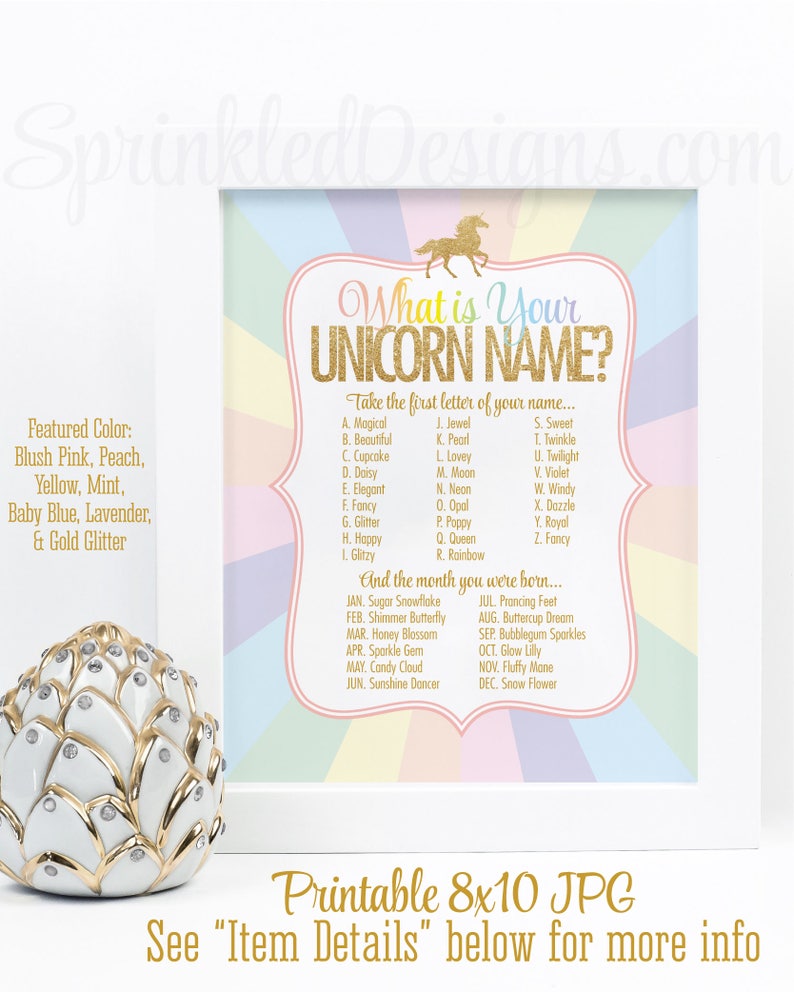 Unicorn Name Party Sign Name Tags Unicorn Name Party Game - Etsy