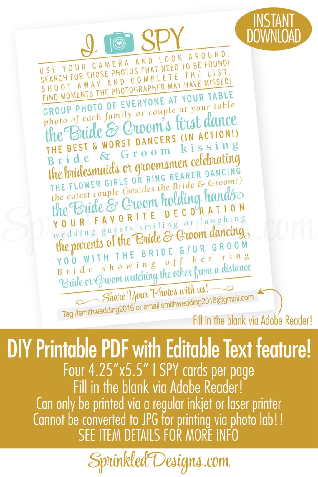 Wedding I Spy Game Printable Cards Audrey Blue Gold Glitter - Etsy Hong ...