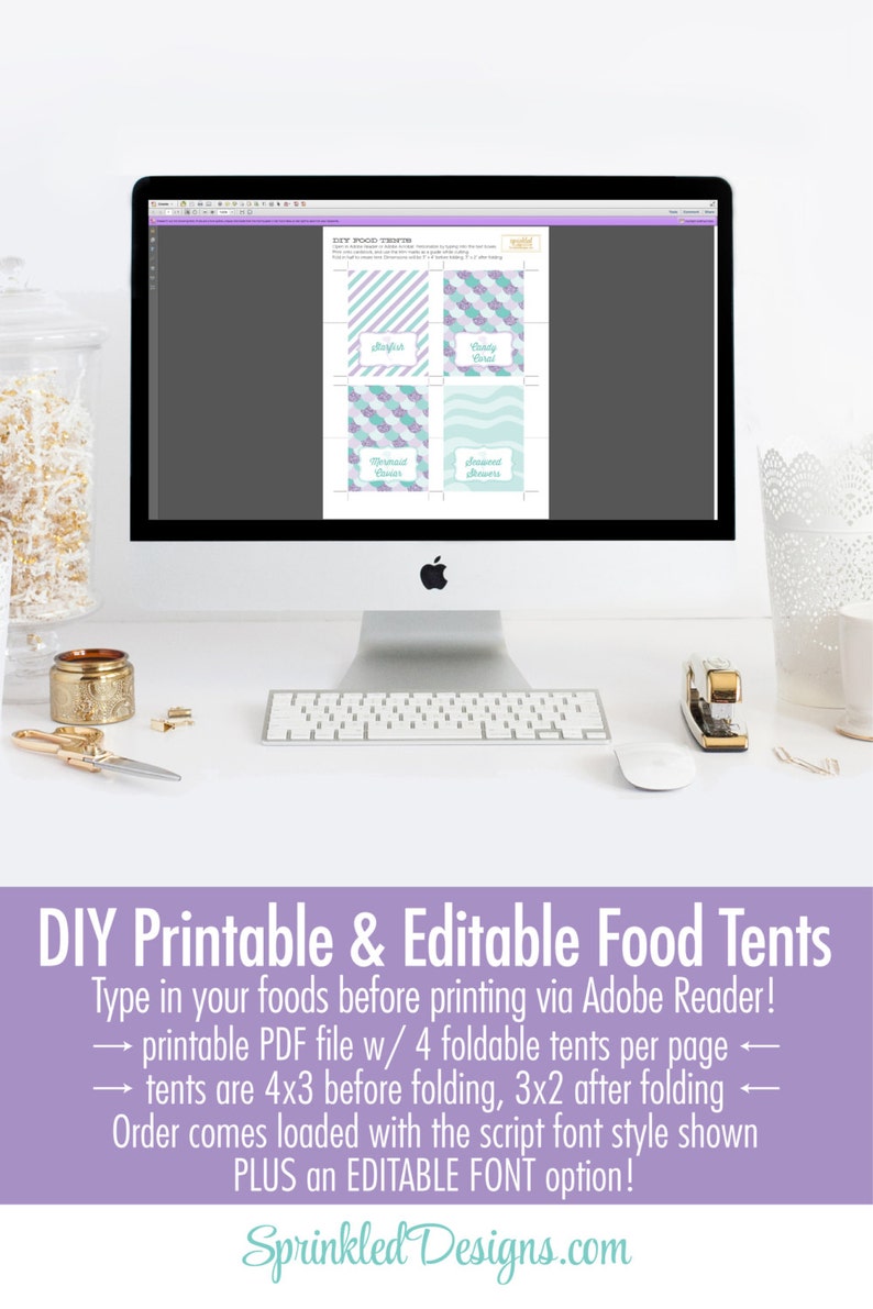 Mermaid Party Decorations Printable Food Tents Editable Text - Etsy Canada