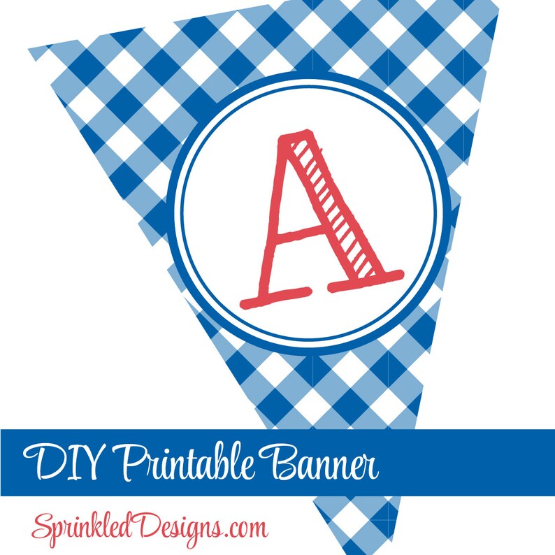 Printable DIY Custom Pennant Banner Red Checkered Gingham | Etsy