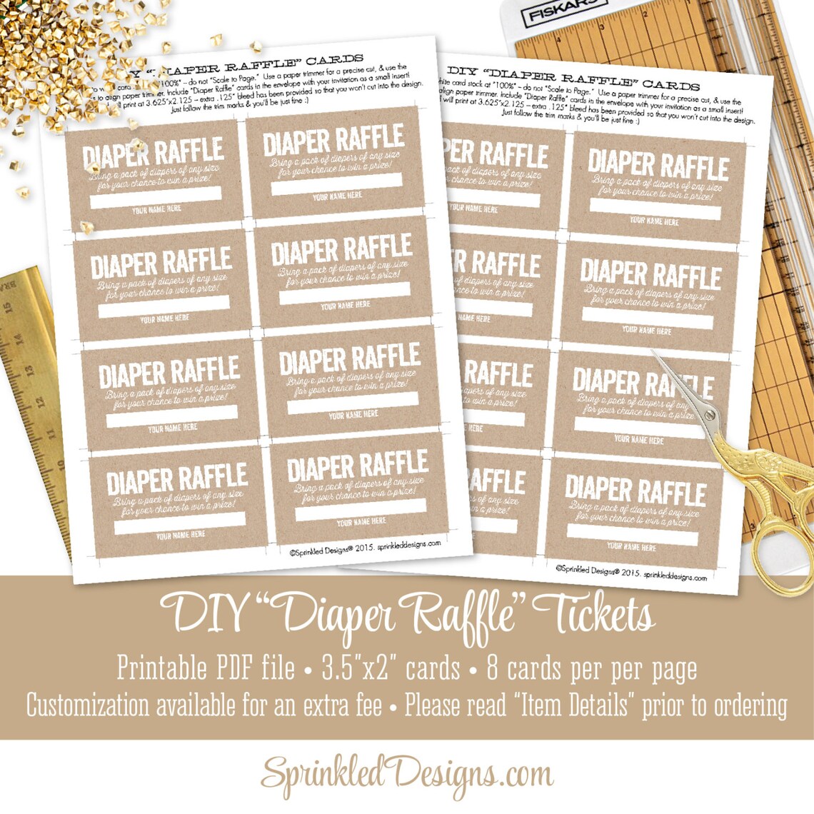 Printable Diaper Raffle Tickets Rustic Brown Kraft Paper Fun - Etsy