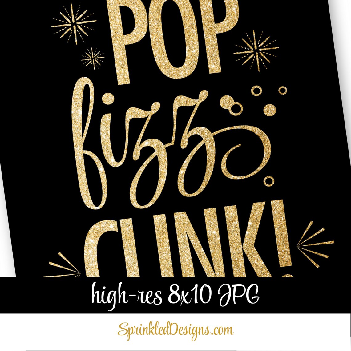 Pop Fizz Clink Black and Gold Glitter Decorations | Etsy