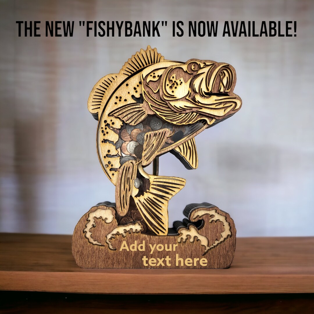 Fishybank, Wooden Bank for Coins, Piggybank for Fisherman Christmas and ...