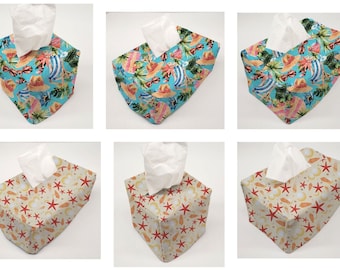 Handmade Decoupage Wood Tissue Box Cover, Ocean Tide, Seashells, Beach ...