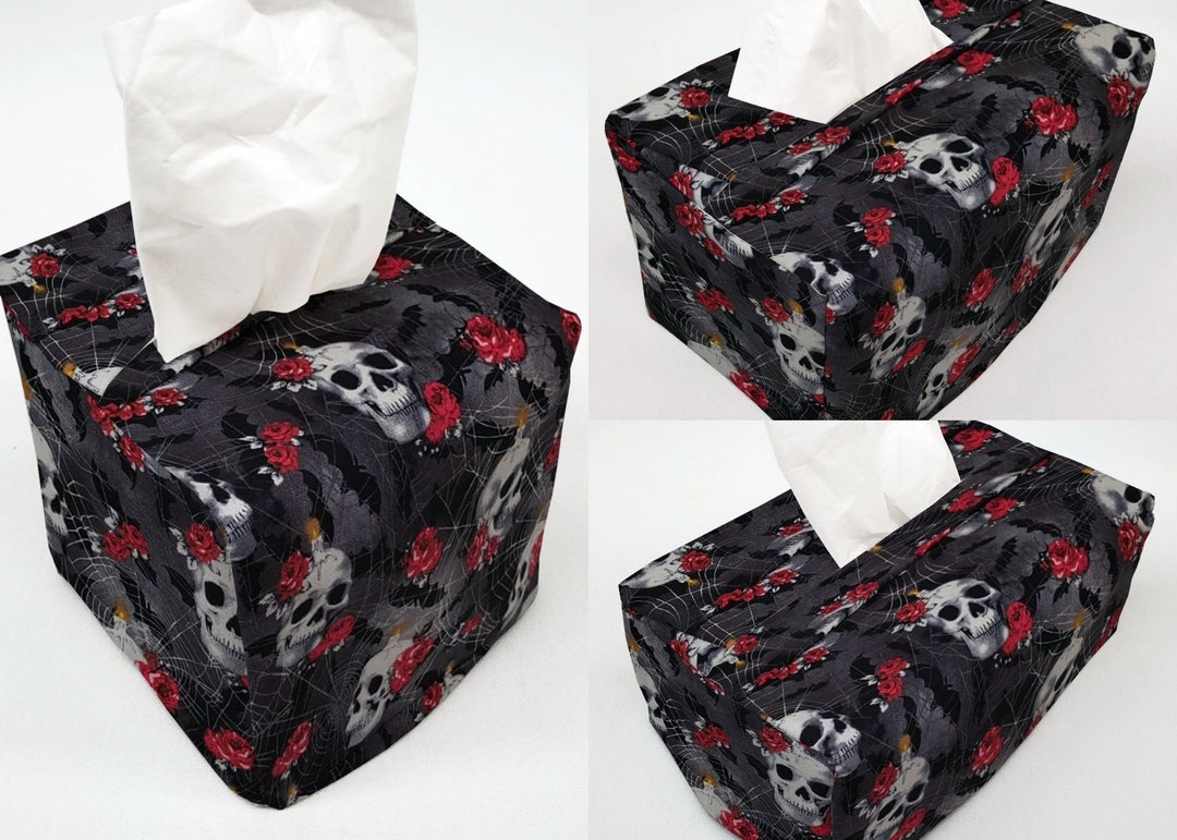 Skulls Webs & Roses Tissue Box Cover - Etsy