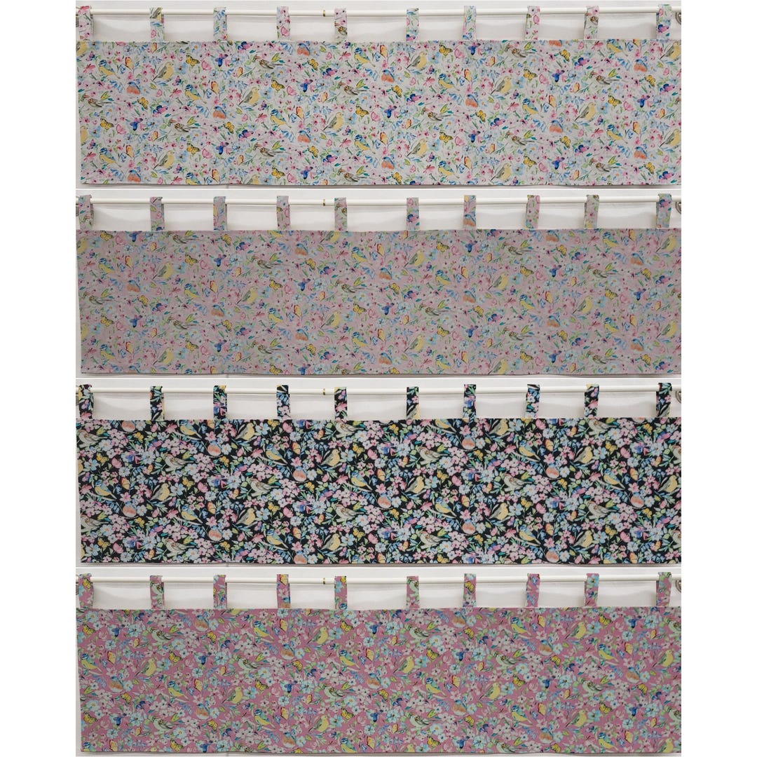 Birds & Butterflies in Blooms Tab Top Valances or Curtains (4 Colors ...