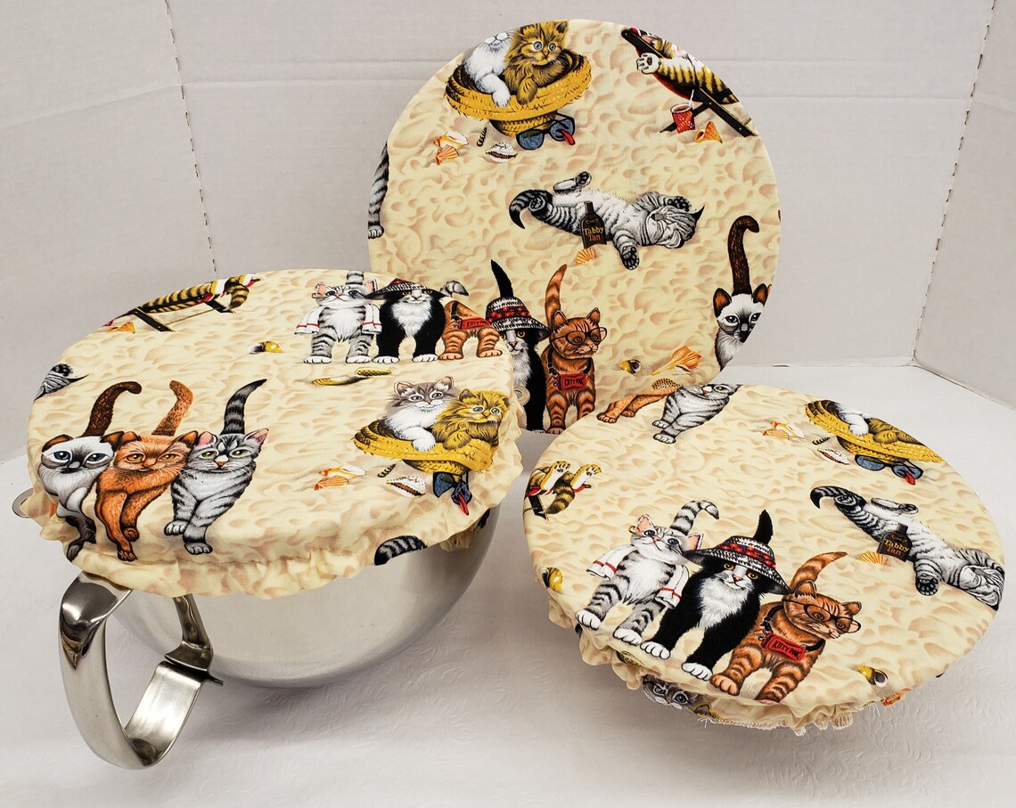 Beach Cats Reusable Fabric Bowl & Casserole Pan Covers 3 | Etsy