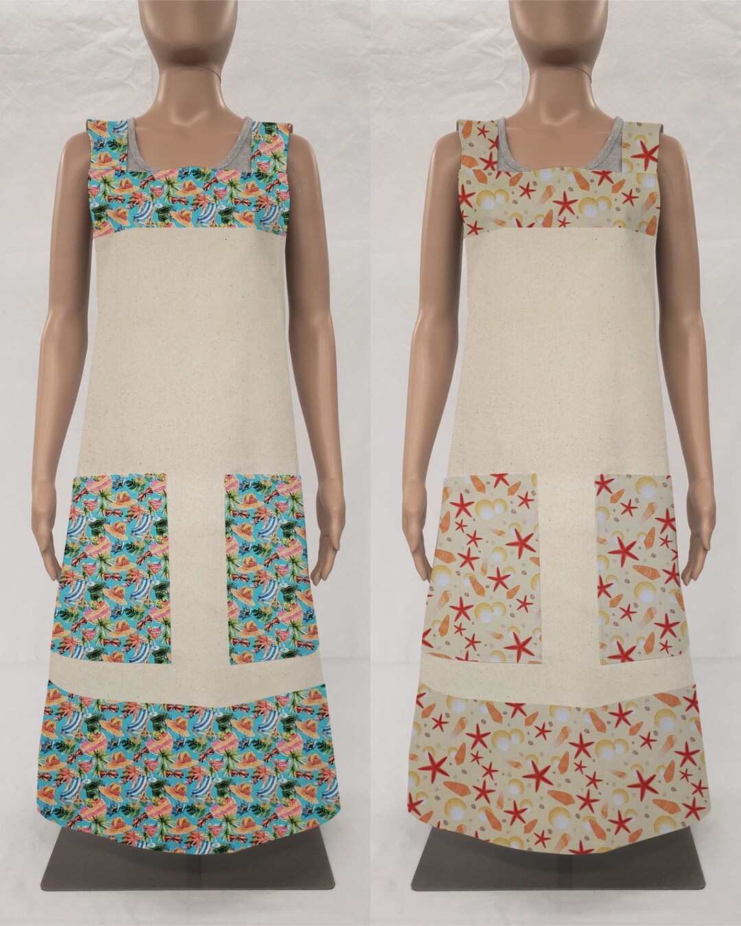 Beach Seaside on Natural Canvas Cross Back Apron - Etsy