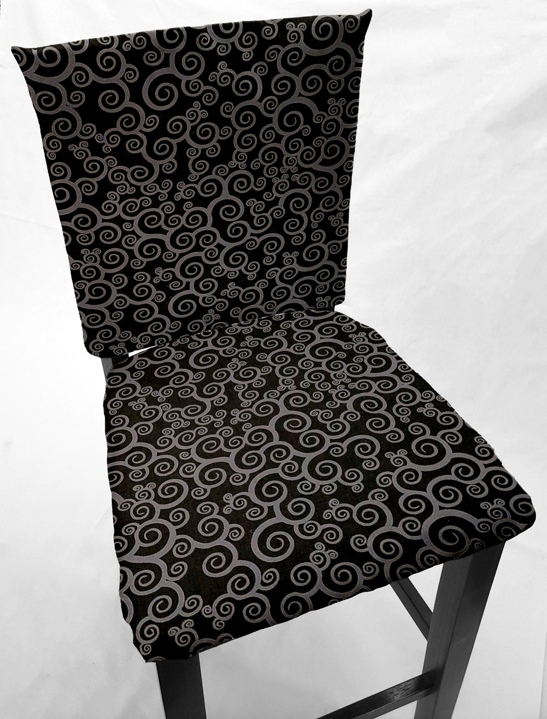 Black & Gray Scroll Damask Dining Room Chair Back Covers or Seat Covers ...