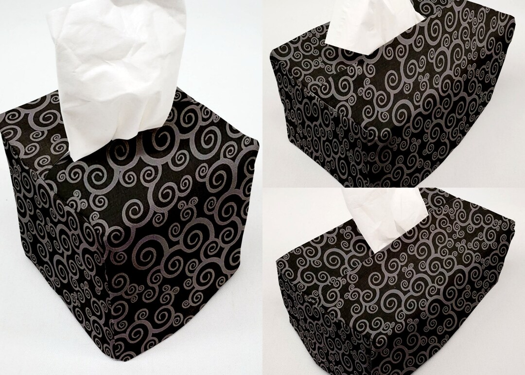 Black & Gray Scroll Damask Tissue Box Cover - Etsy