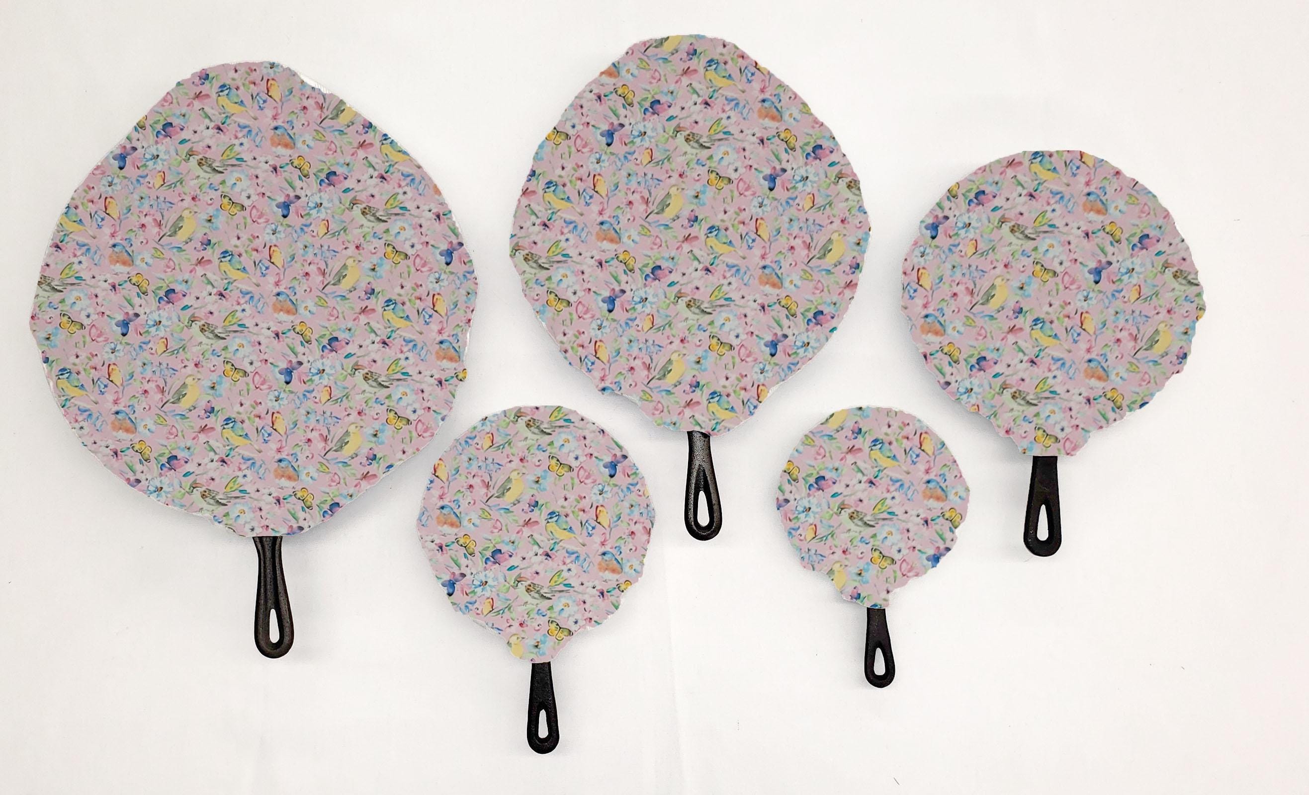 Birds & Butterflies in Blooms Cast Iron Pan Covers (set of 5) 4 Colors ...