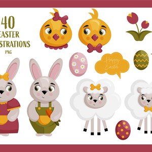 Cute Easter Clipart Set PNG, Adorable Animals Illustrations for ...