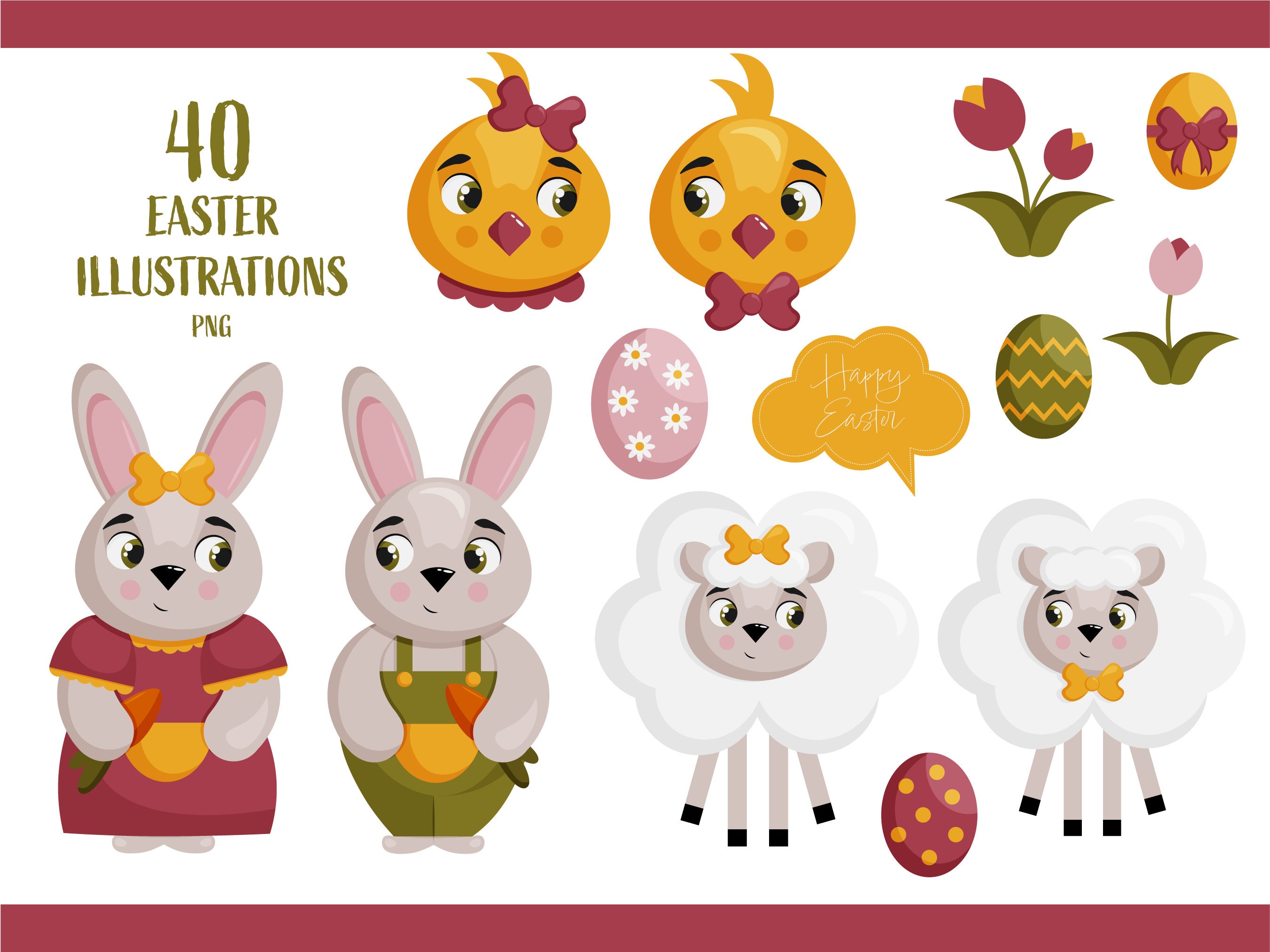 Cute Easter Clipart Set PNG, Adorable Animals Illustrations for ...