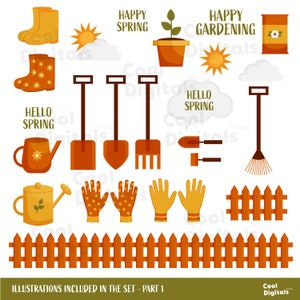 Spring Clipart Set PNG, Cute Gardening Illustrations for Commercial Use ...