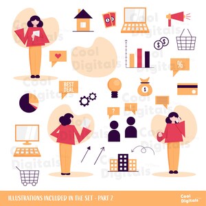 Business Woman Vector Illustrations, Flat Cartoon Graphics Set ...