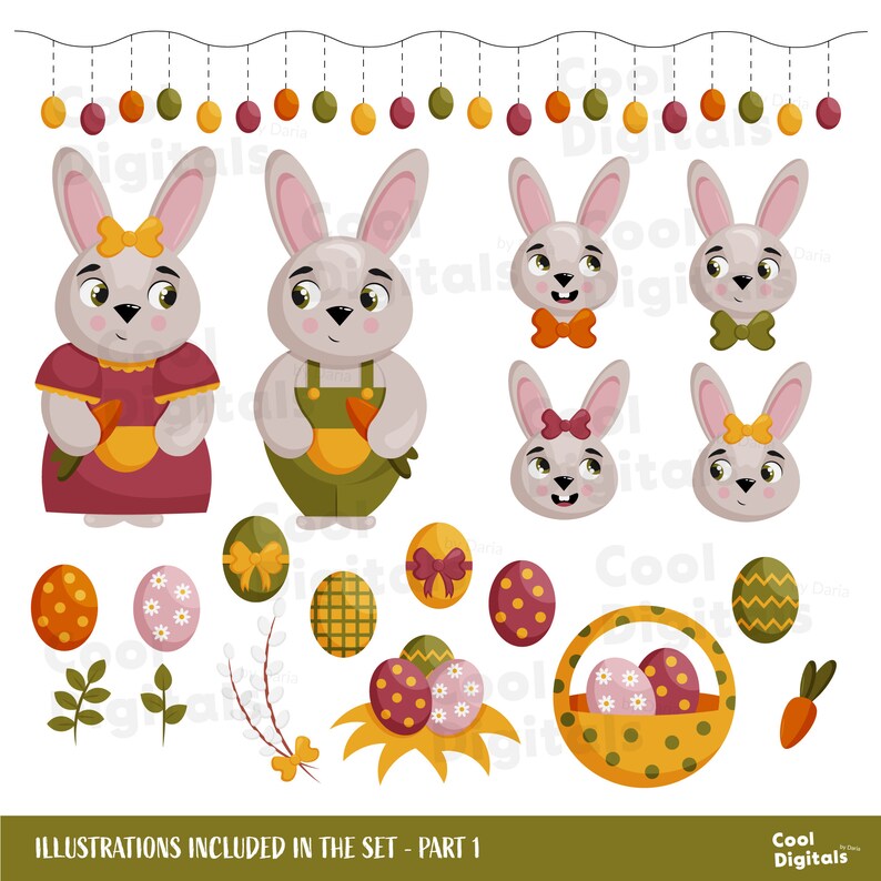 Cute Easter Clipart Set PNG, Adorable Animals Illustrations for ...