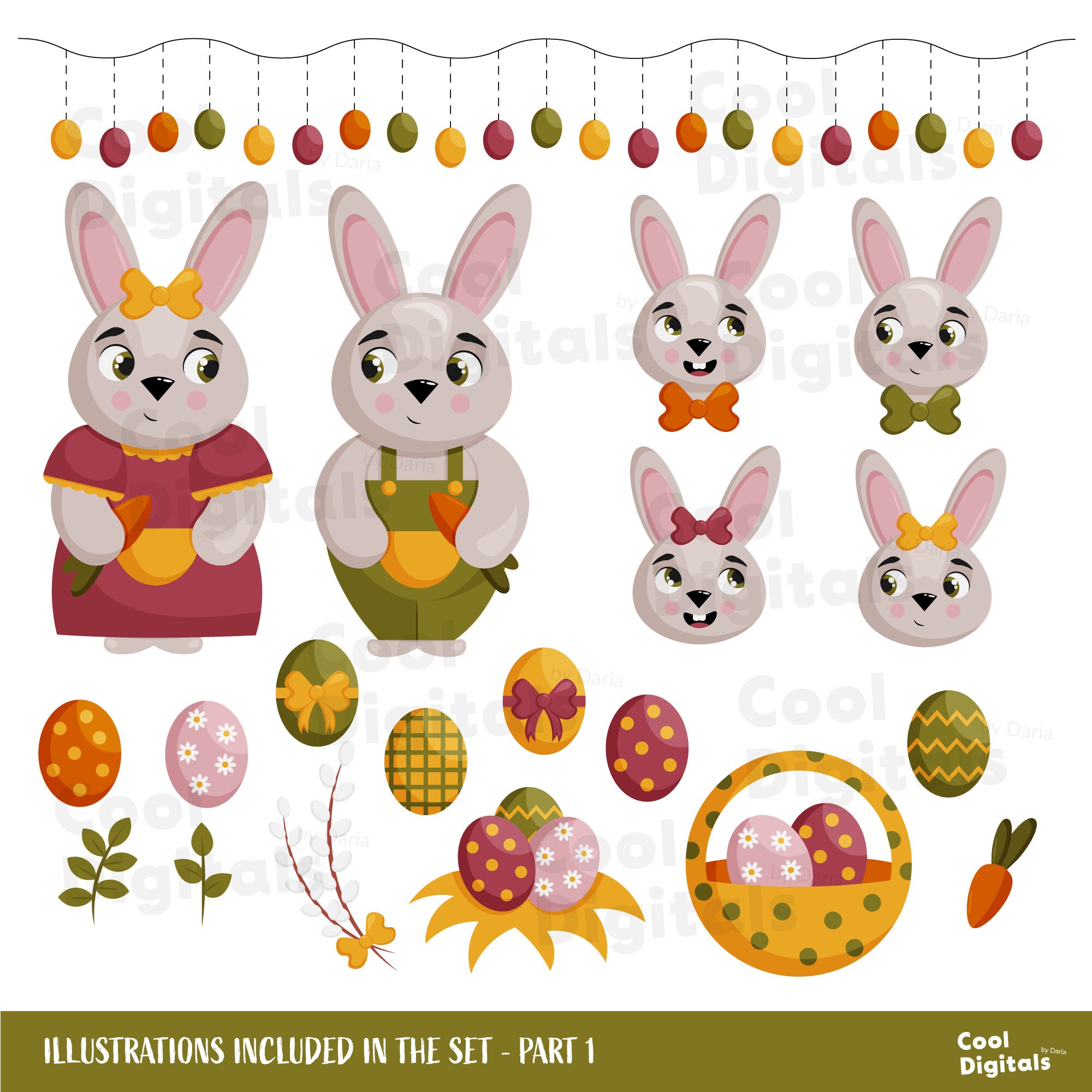 Cute Easter Clipart Set PNG, Adorable Animals Illustrations for ...