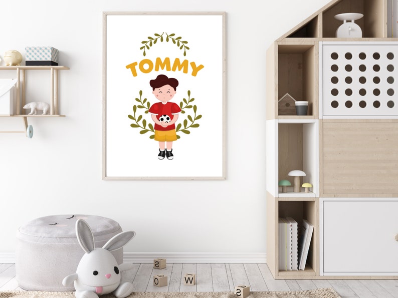 Custom Boy Name Sign, Cute Cartoon Portrait, Adorable Illustrated Kids ...