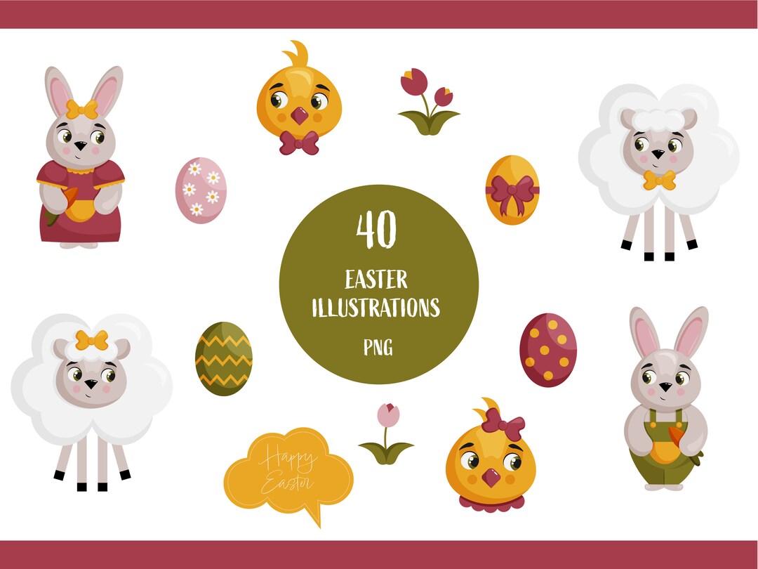 Cute Easter Clipart Set PNG Adorable Animals Illustrations - Etsy