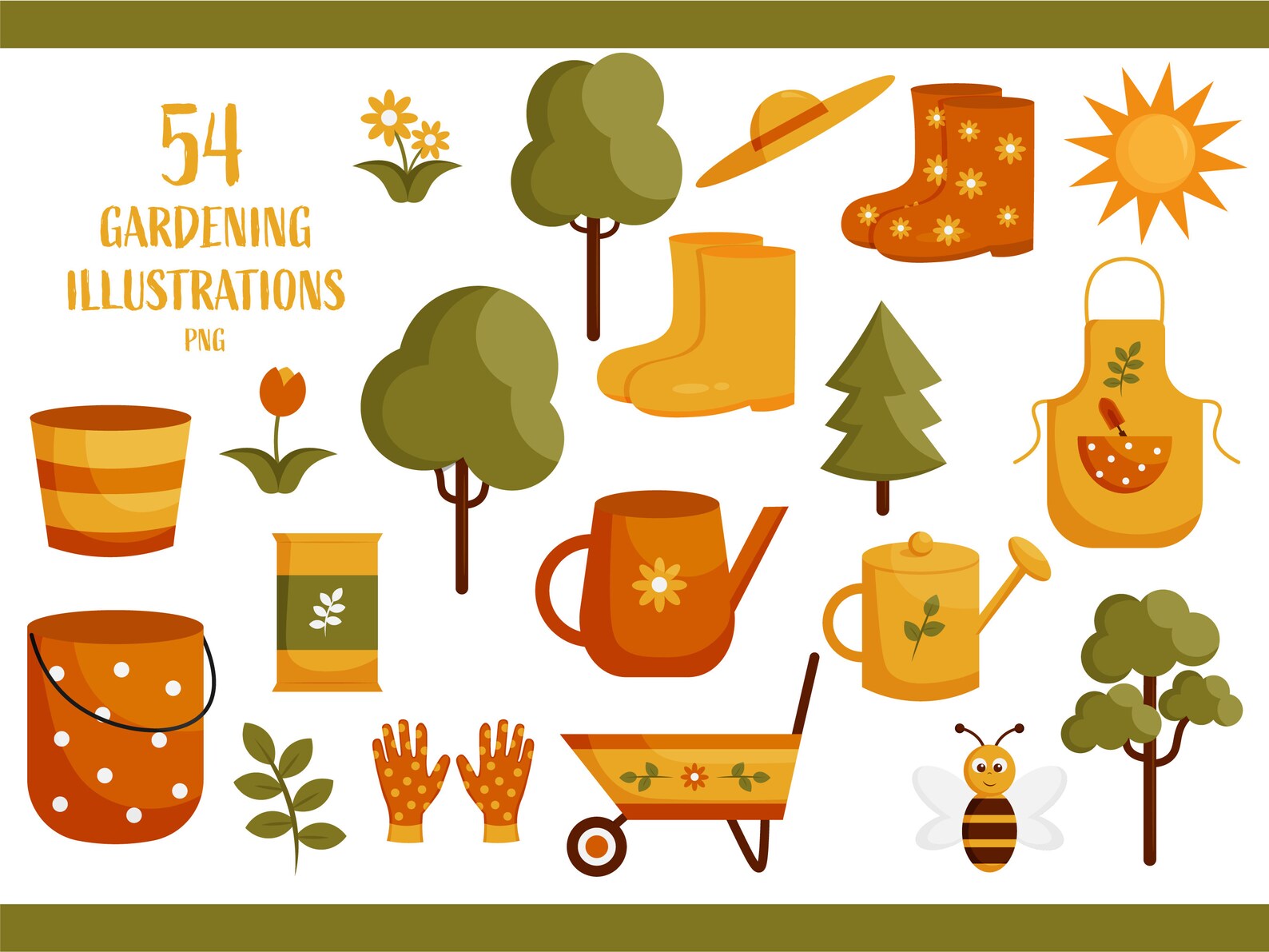 Spring Clipart Set PNG, Cute Gardening Illustrations for Commercial Use ...