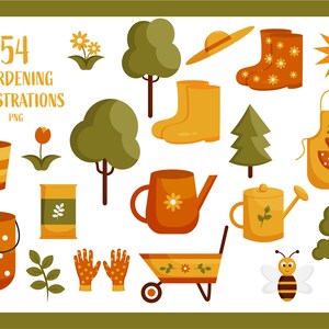 Spring Clipart Set PNG, Cute Gardening Illustrations for Commercial Use ...