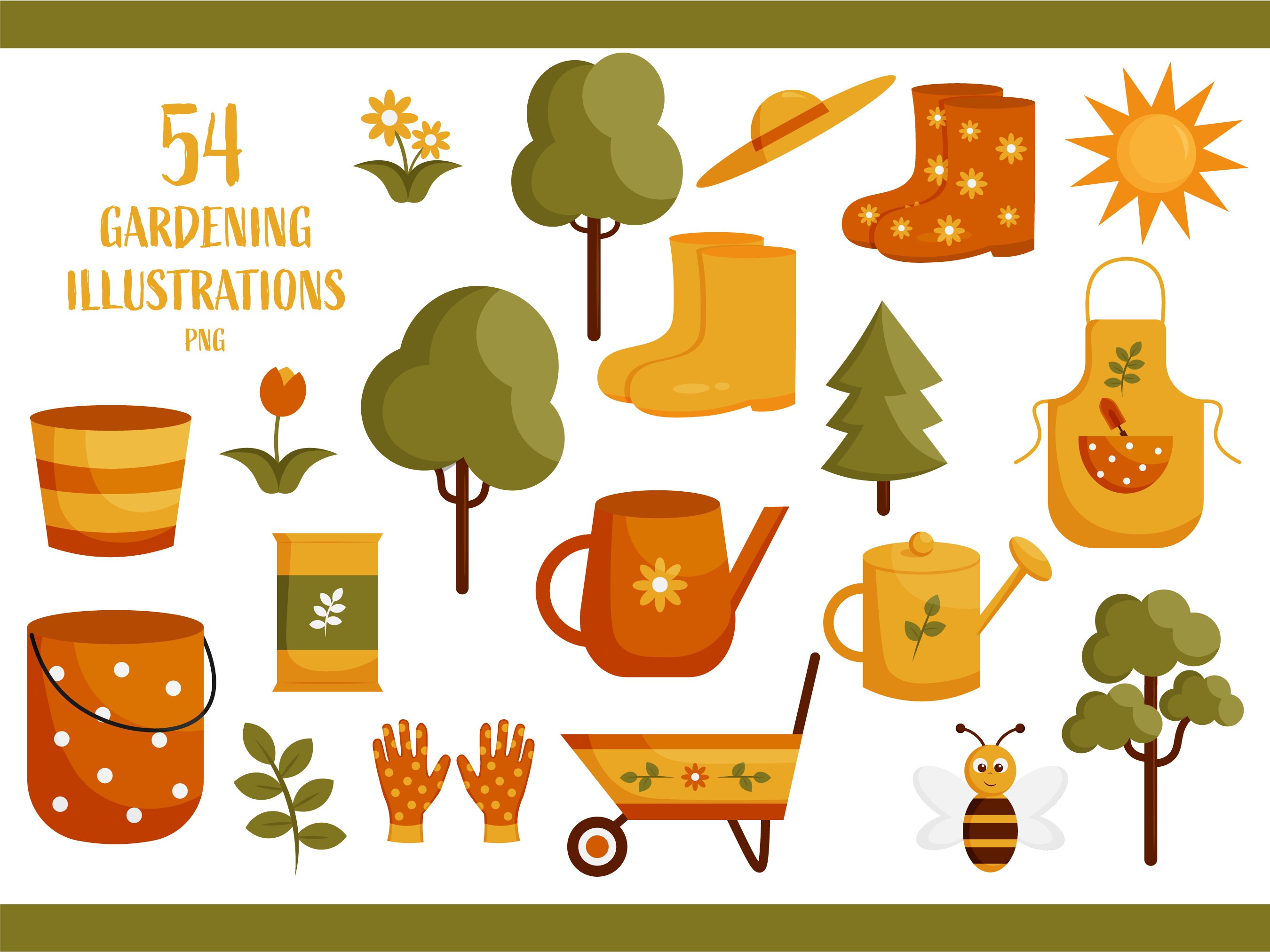 Spring Clipart Set PNG, Cute Gardening Illustrations for Commercial Use ...
