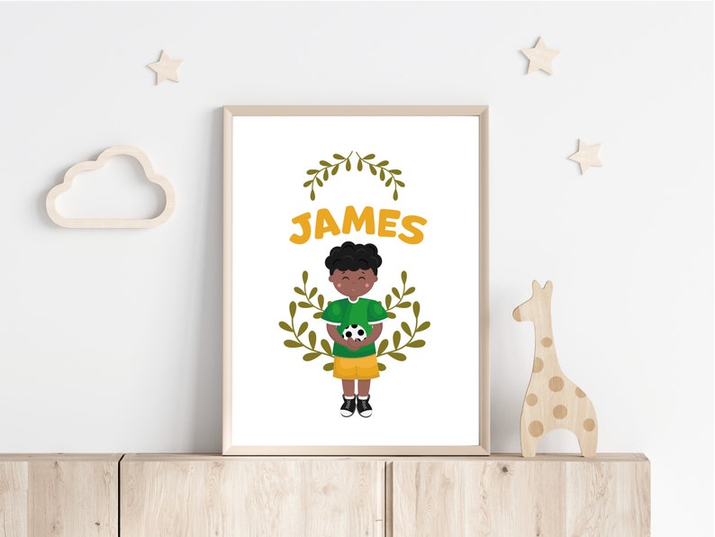 Custom Boy Name Sign, Cute Cartoon Portrait, Adorable Illustrated Kids ...