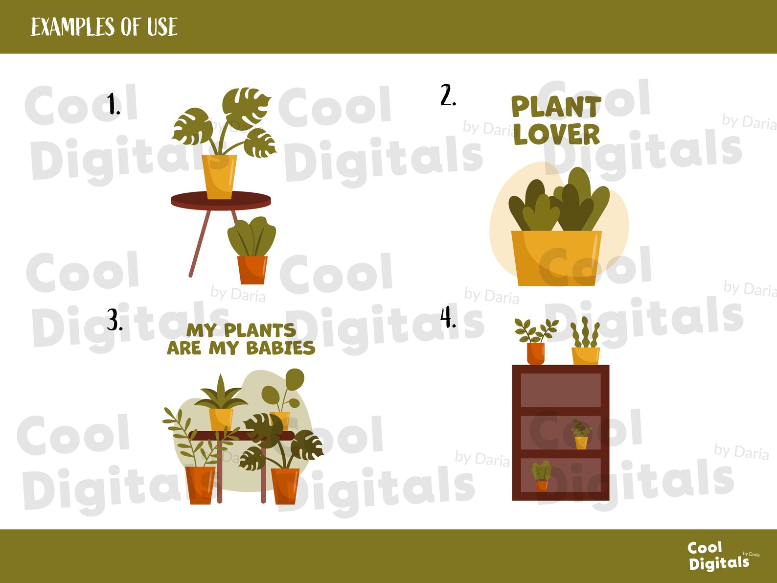 Botanical Vector Illustrations Set, Cute Plants Clipart for Commercial ...