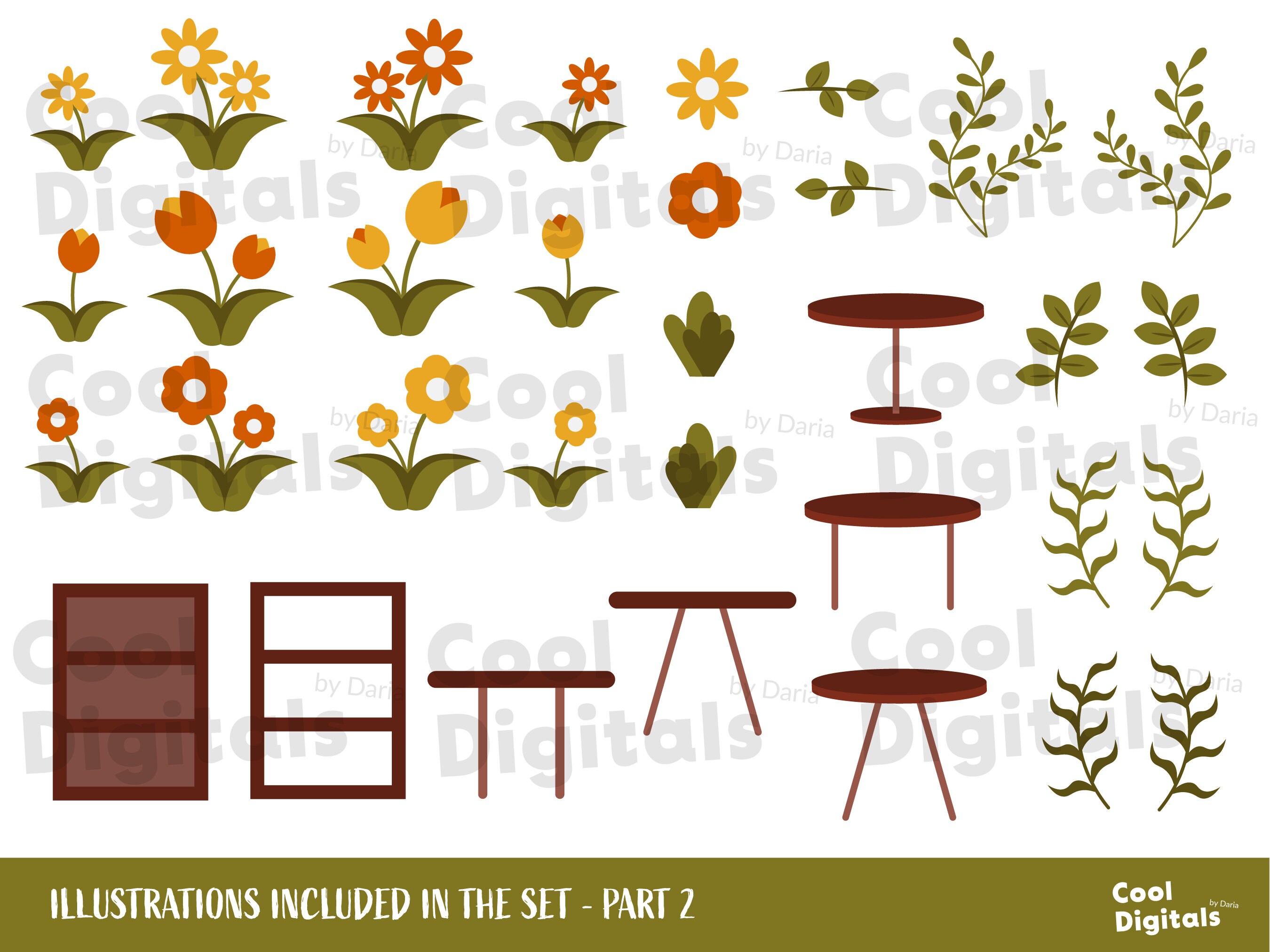 Botanical Vector Illustrations Set, Cute Plants Clipart for Commercial ...