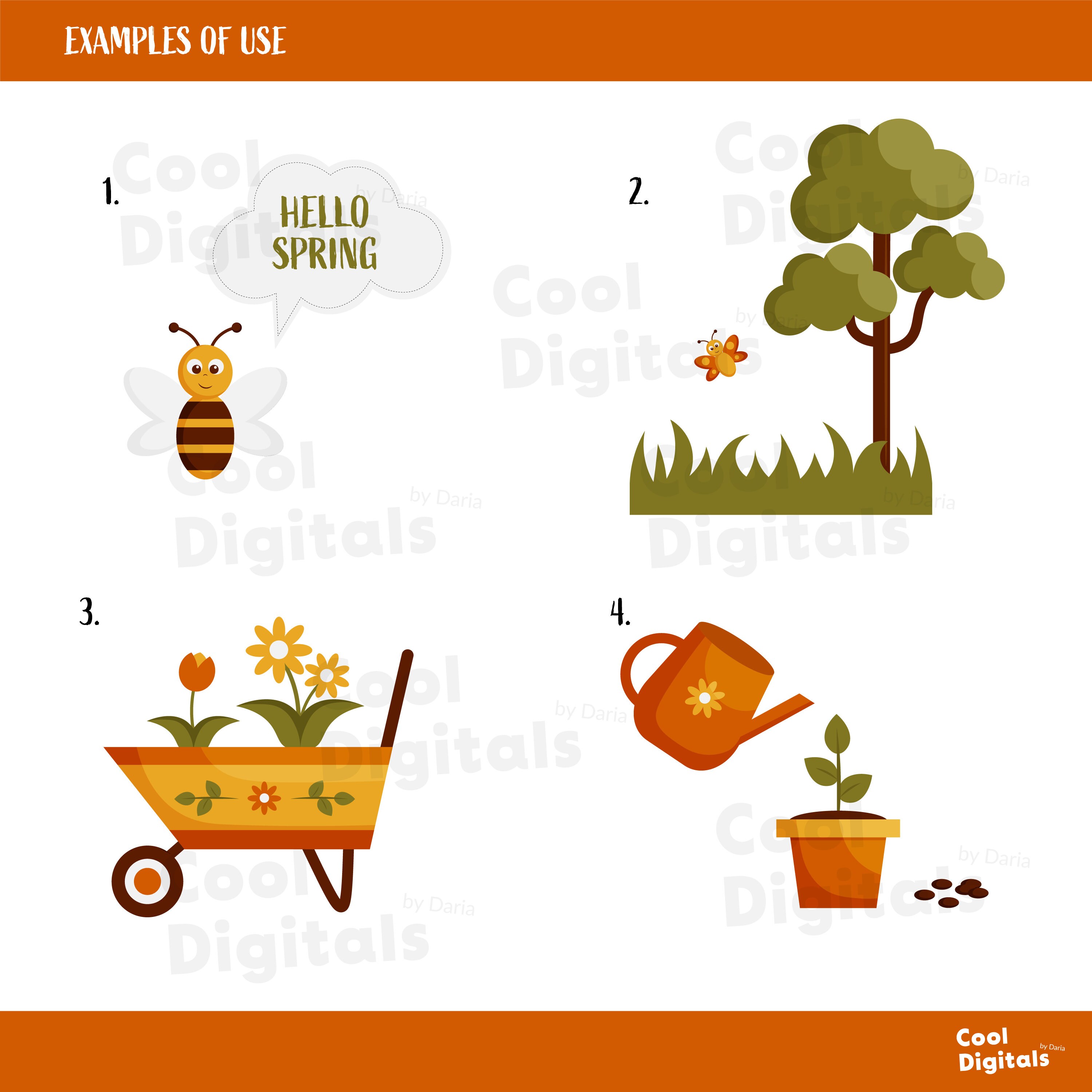Spring Clipart Set PNG, Cute Gardening Illustrations for Commercial Use ...