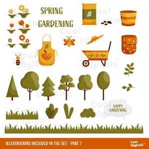 Spring Clipart Set PNG, Cute Gardening Illustrations for Commercial Use ...
