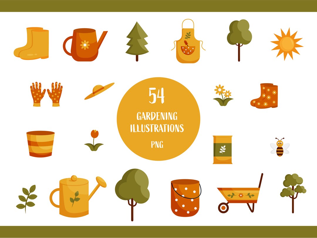 Spring Clipart Set PNG Cute Gardening Illustrations for - Etsy