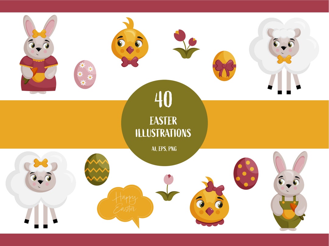 Easter Vector Illustrations, Cute Baby Animals Clipart, Bunny PNG ...