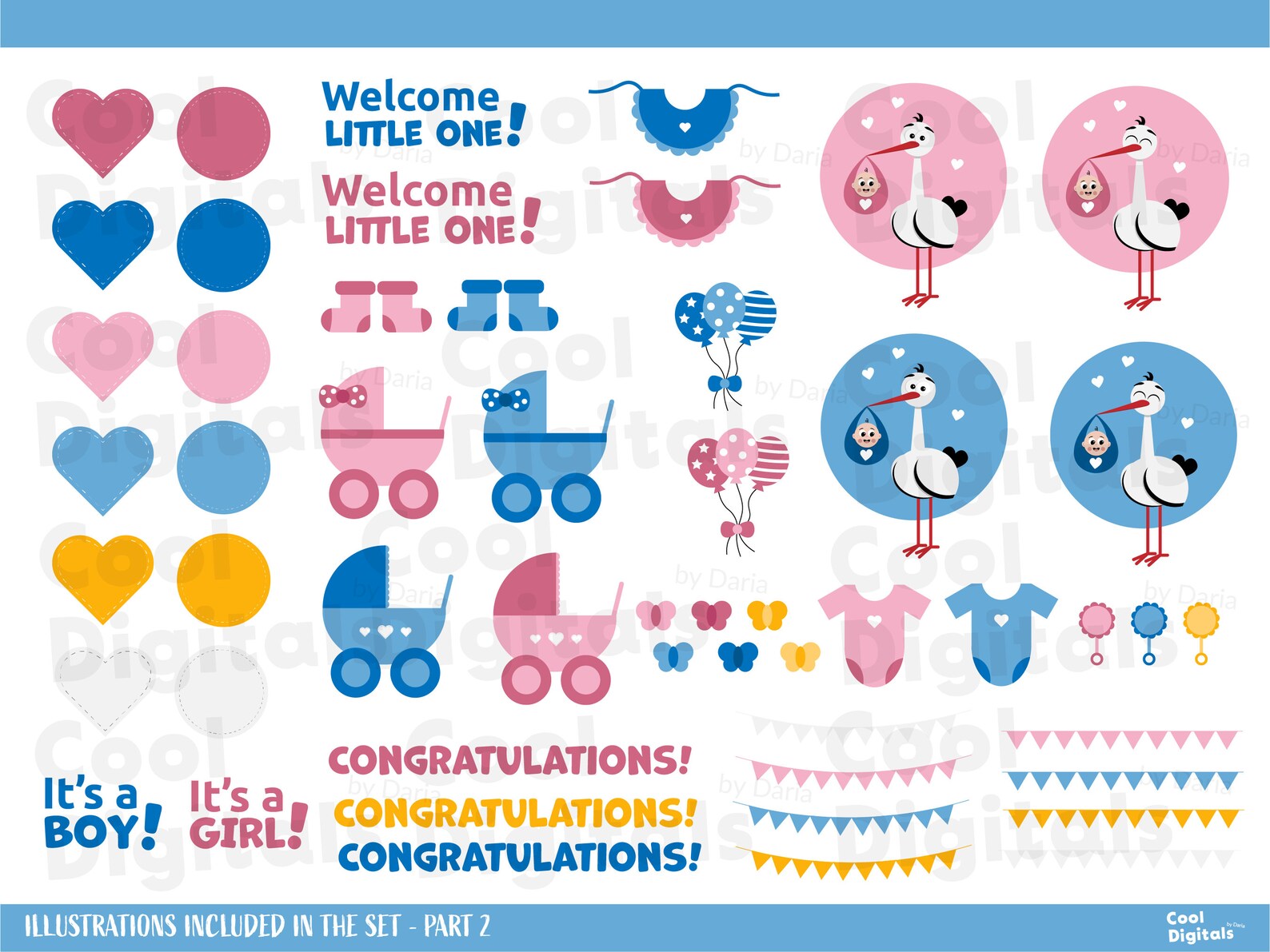 Baby Shower Clipart Set PNG, Cute Newborn Illustrations for Commercial ...