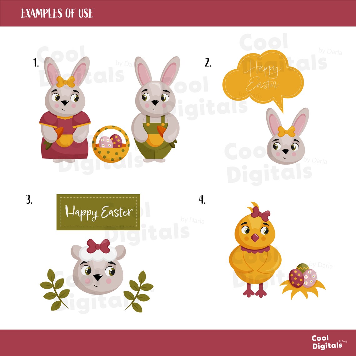Cute Easter Clipart Set PNG, Adorable Animals Illustrations for ...