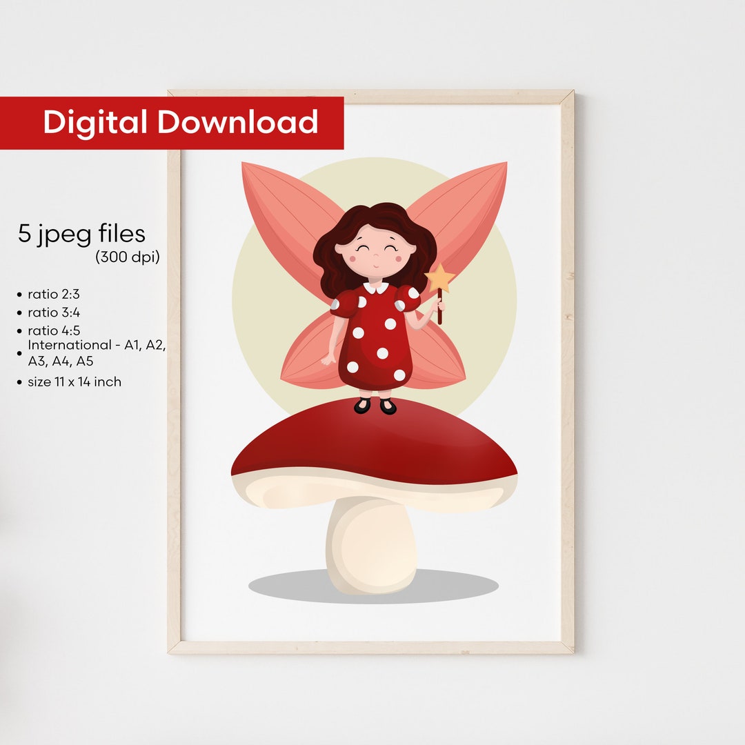 Printable Fairy Wall Art, Cute and Unique Nursery Illustration, Cartoon ...