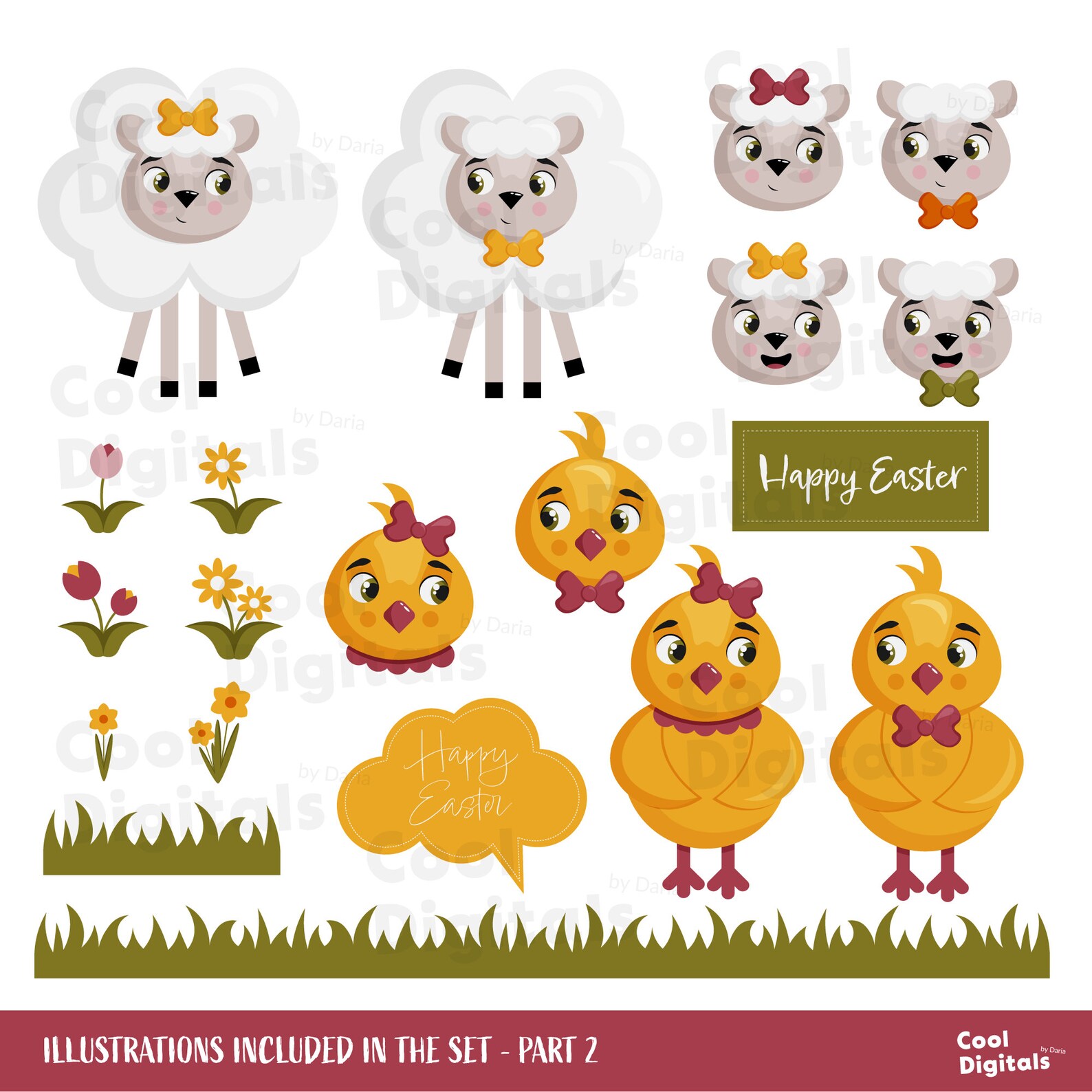 Cute Easter Clipart Set PNG, Adorable Animals Illustrations for ...