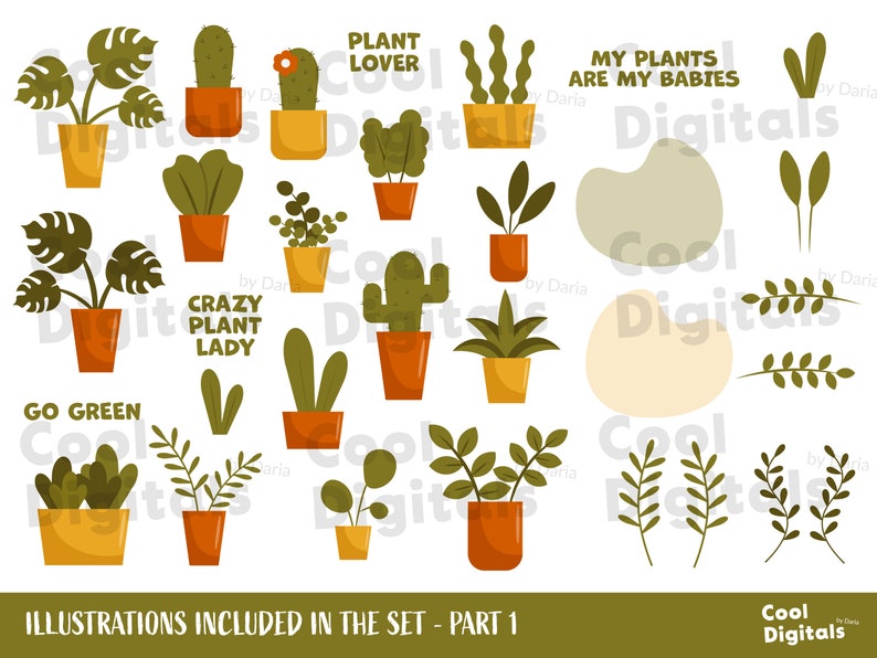 Botanical Clipart Set PNG, Commercial Use Plants Illustrations, Cute ...