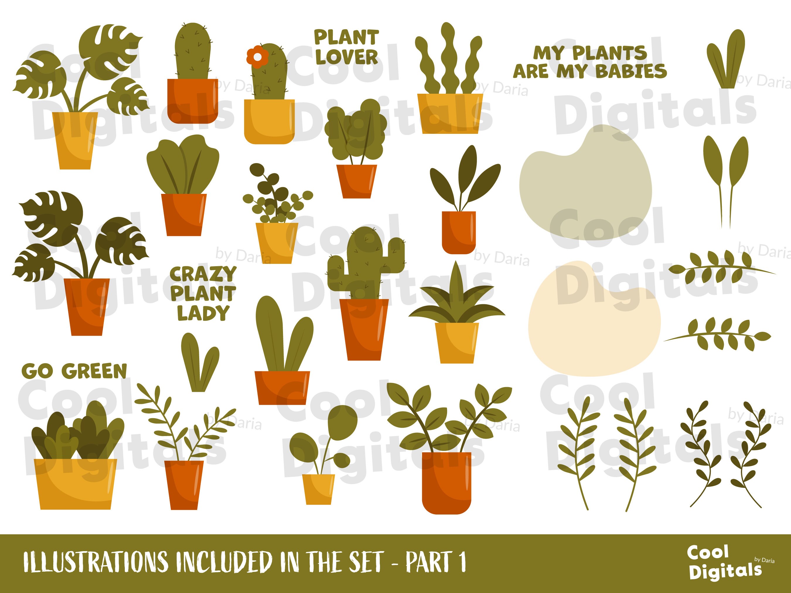 Botanical Clipart Set PNG, Commercial Use Plants Illustrations, Cute ...