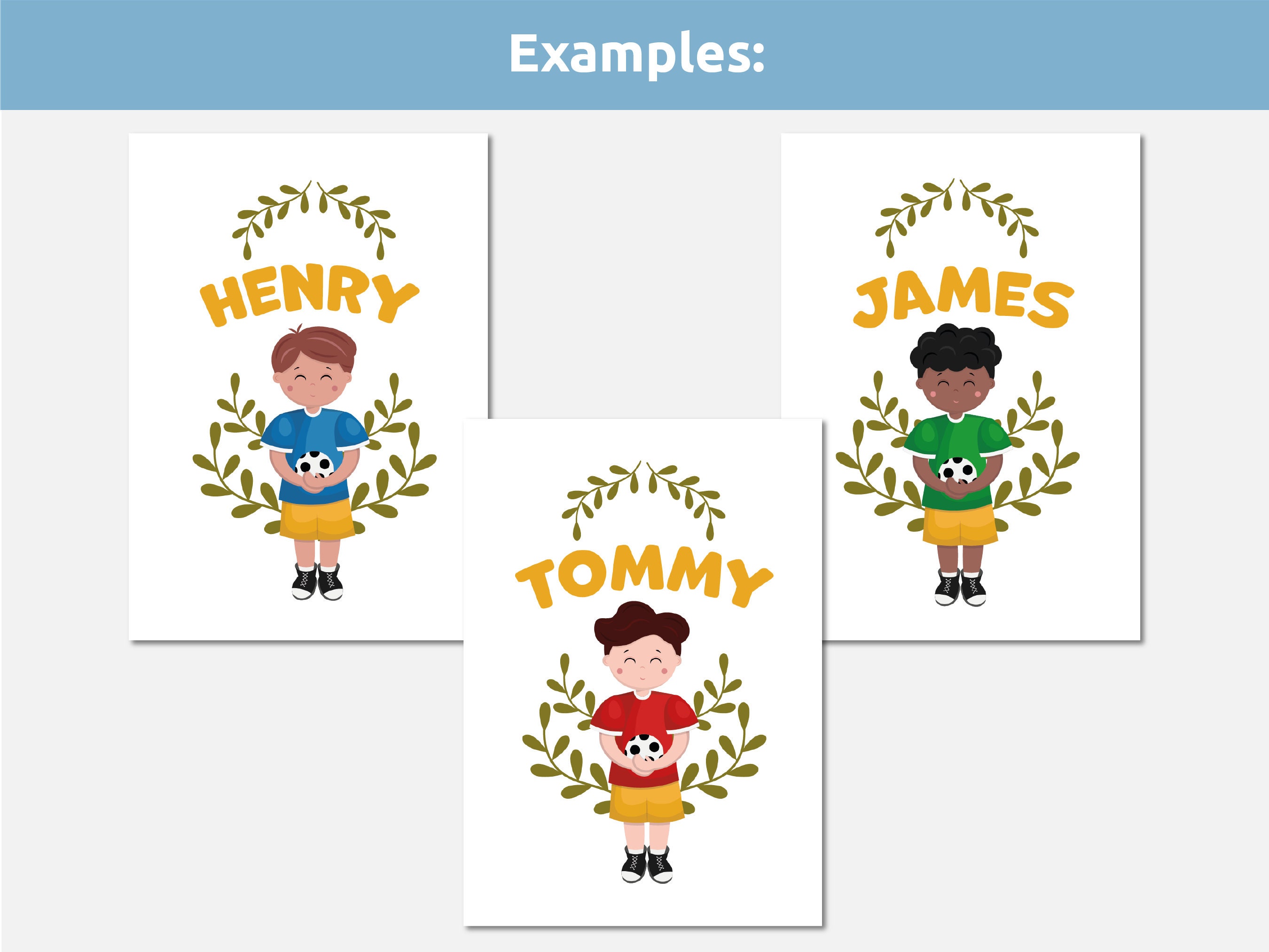 Custom Boy Name Sign, Cute Cartoon Portrait, Adorable Illustrated Kids ...