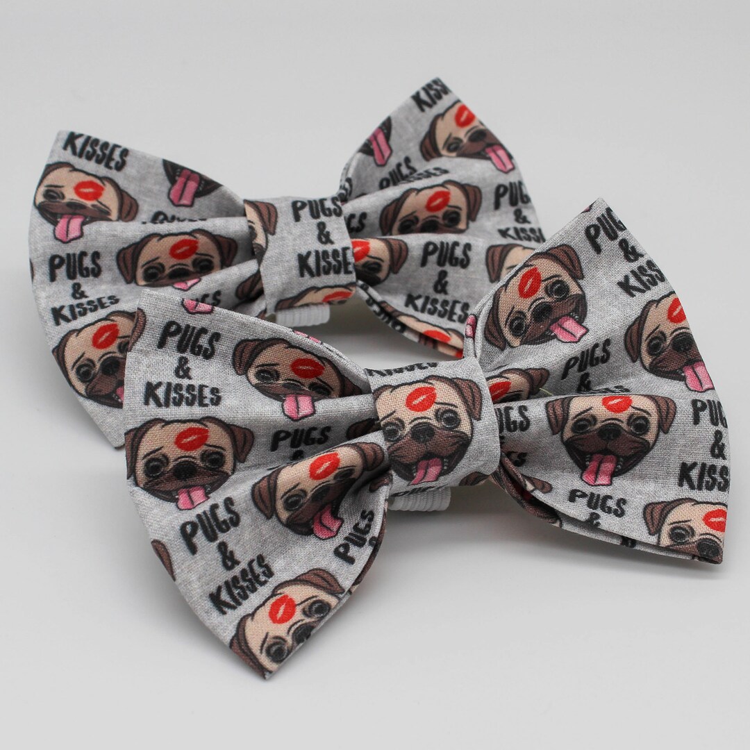 Pugs and Kisses Dog Bow Tie / Pugs and Kisses Scrunchie / Pug Dog ...
